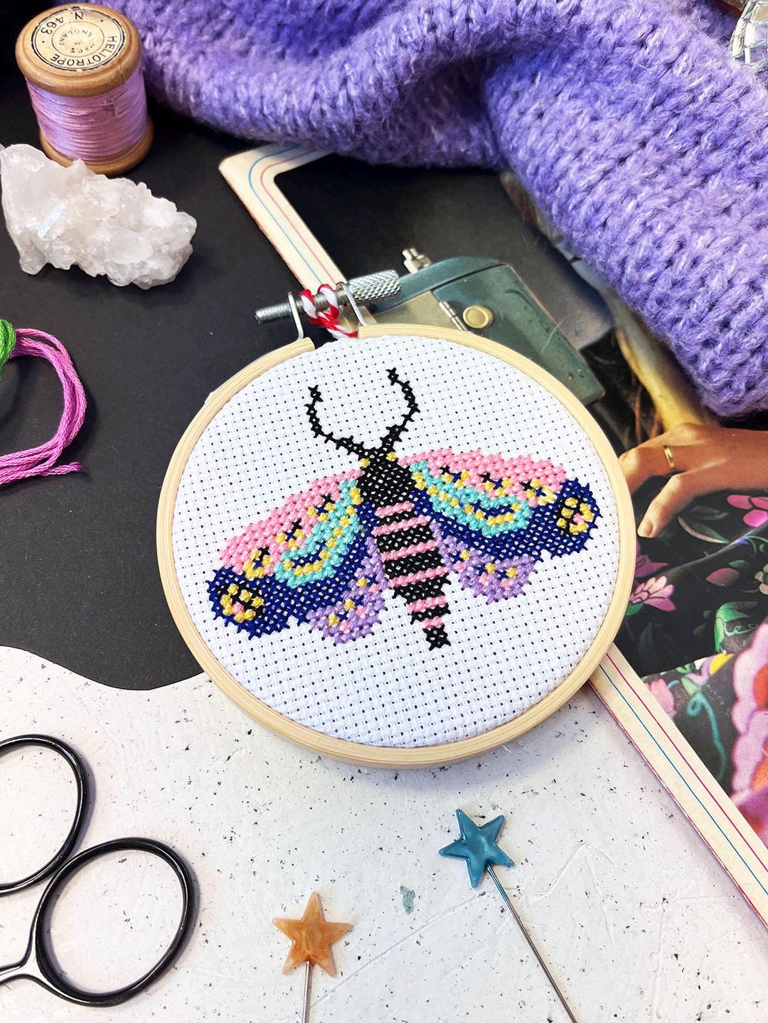 STITCH KIT | Magical Moth Cross Stitch DIY Kit - Mindfulness Inspired ...