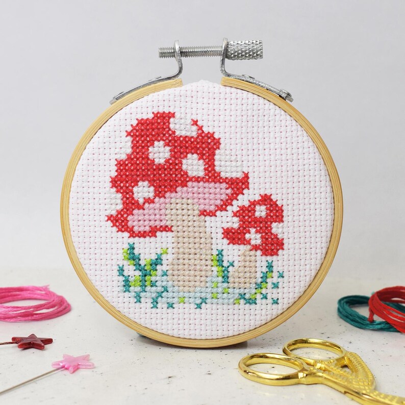 STITCH KIT | Toadstool Mini Cross Stitch DIY Kit - Modern Mini Cross ...