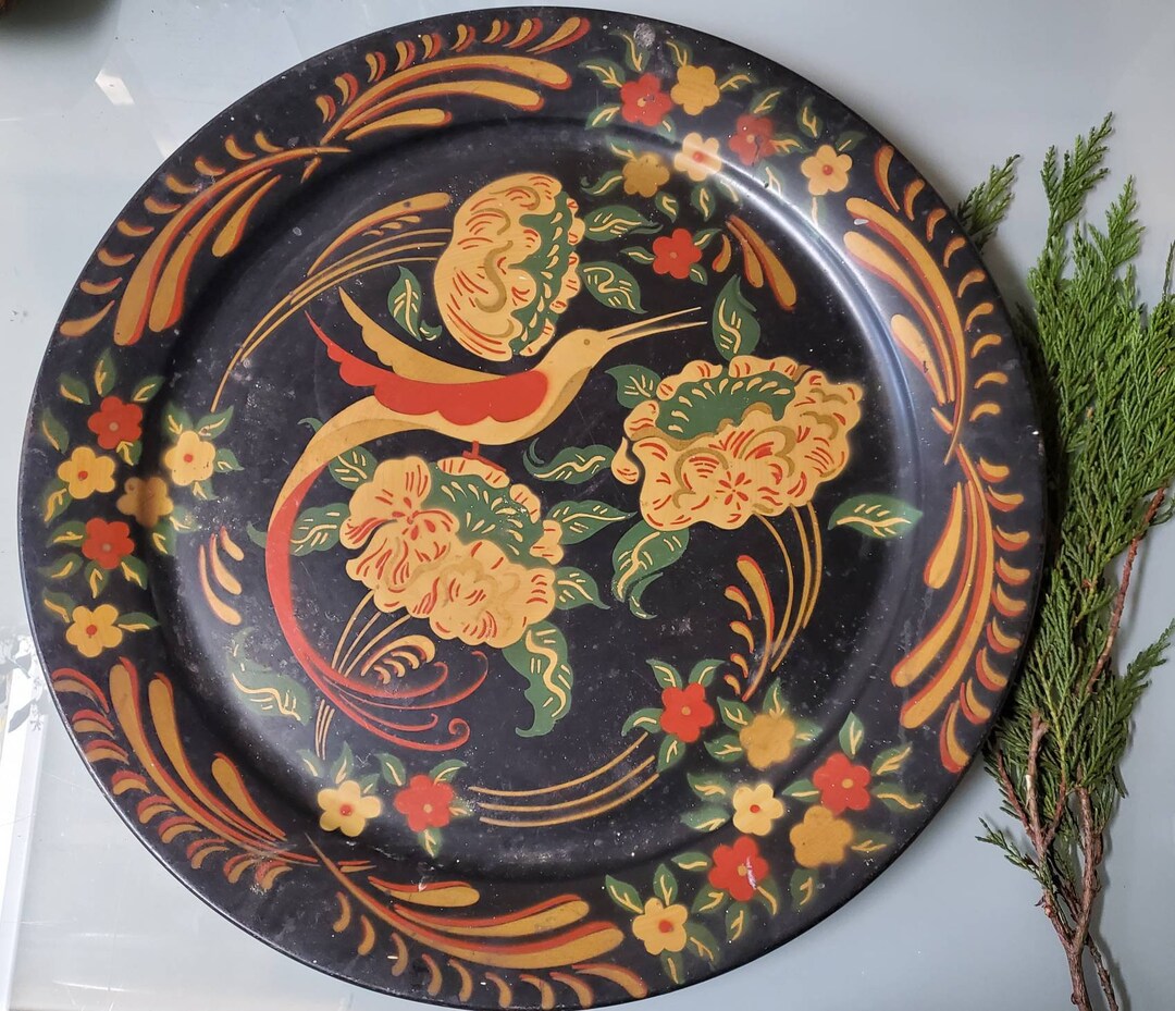 Antique Metal Tray With Bird - Etsy