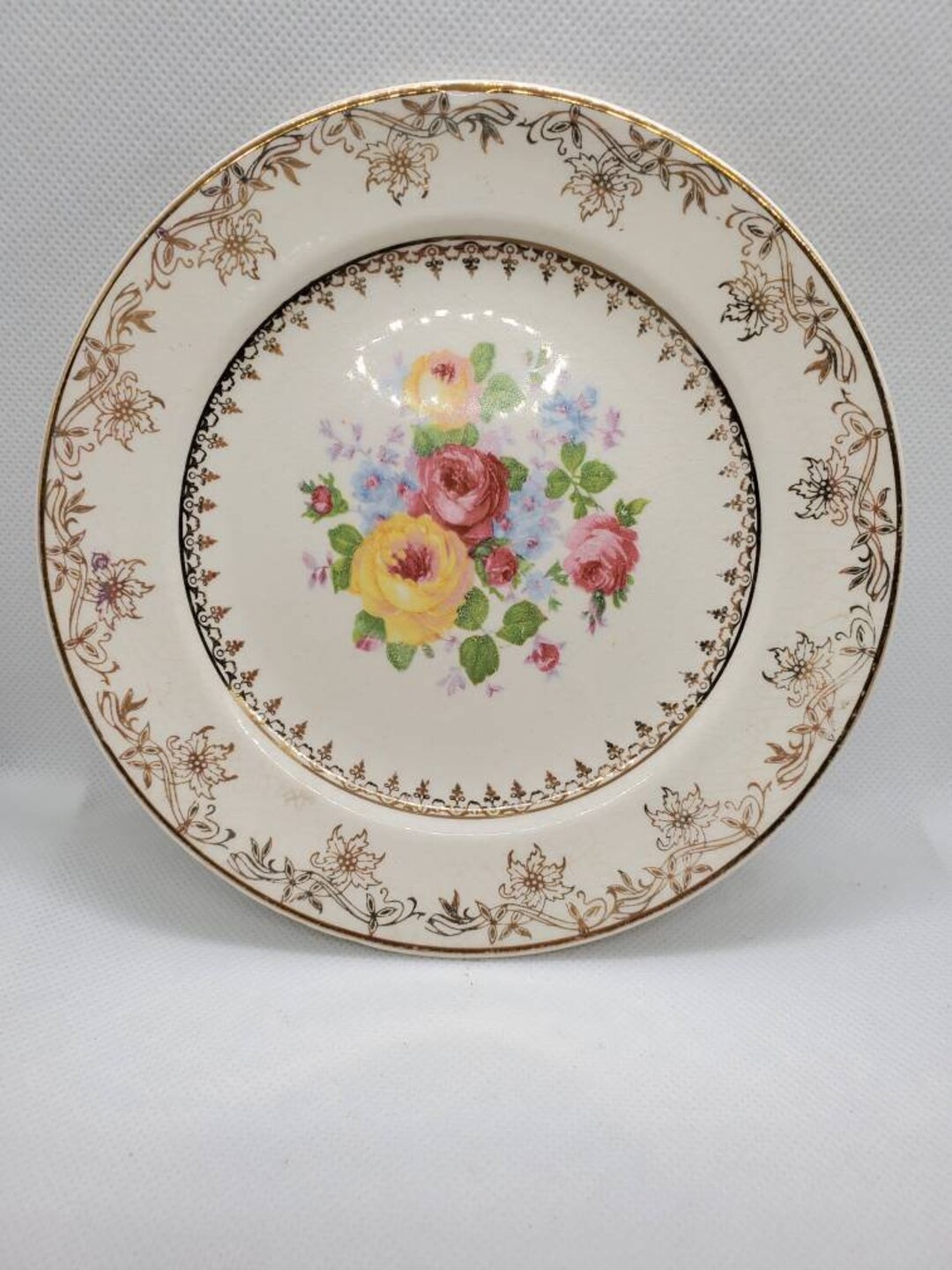 Vintage Floral Plate With Gold Trim - Etsy