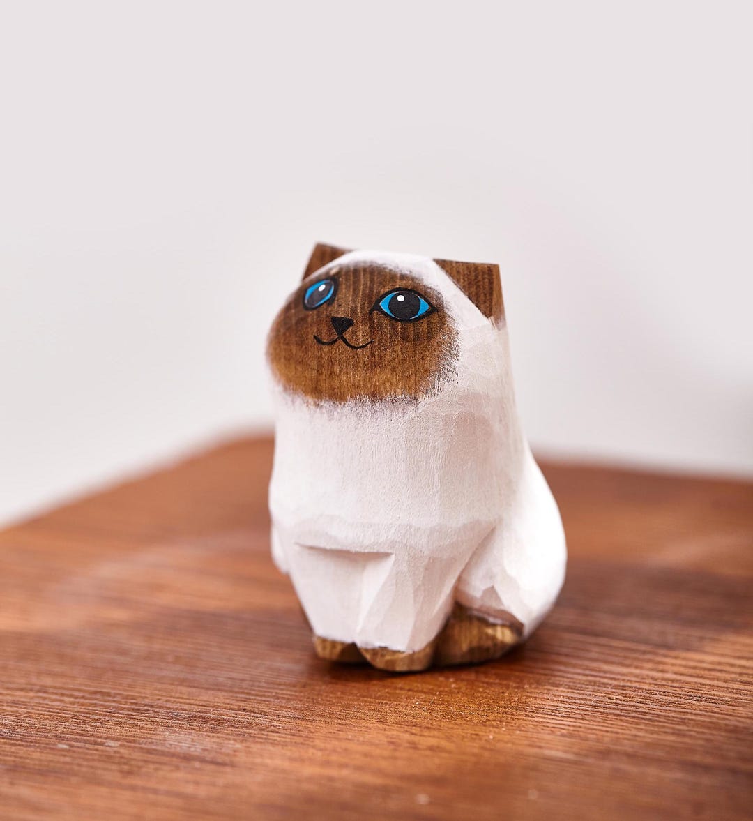 Handmade Wooden Cat Figurine Wood Carving Cute Kawaii Cat Handcraft ...