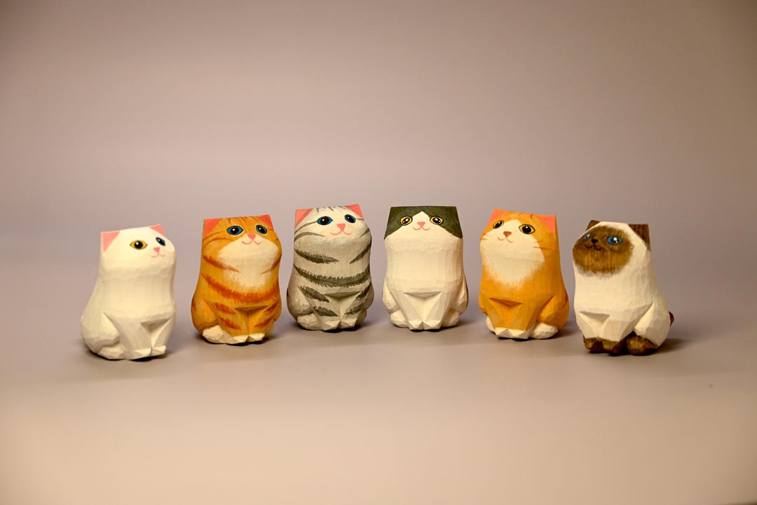 Handmade Wood Carving Cat Handcraft Window and Garden Home Decor ...