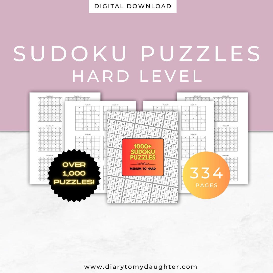 Sudoku | Medium Hard Level | 1,000 Puzzles | Digital Download | PDF ...