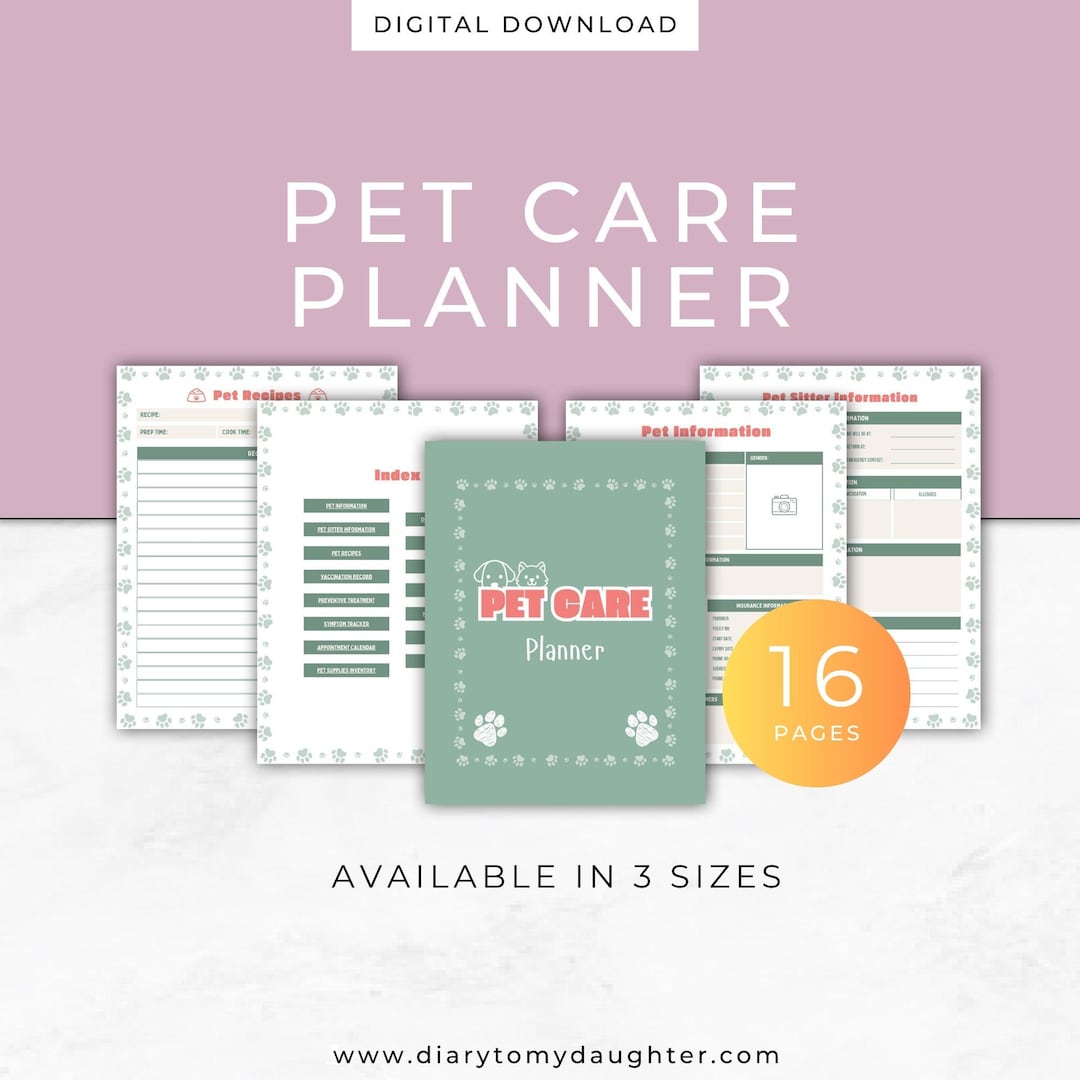 Pet Care Planner | Pet Care Organizer | Dog Care Log Book | Cat Care ...
