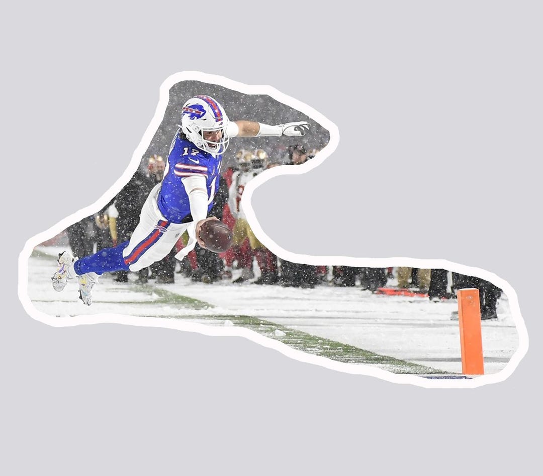 Josh Allen Snow Dive Pylon Funny Sticker Decal 4" Glossy Buffalo Snow ...