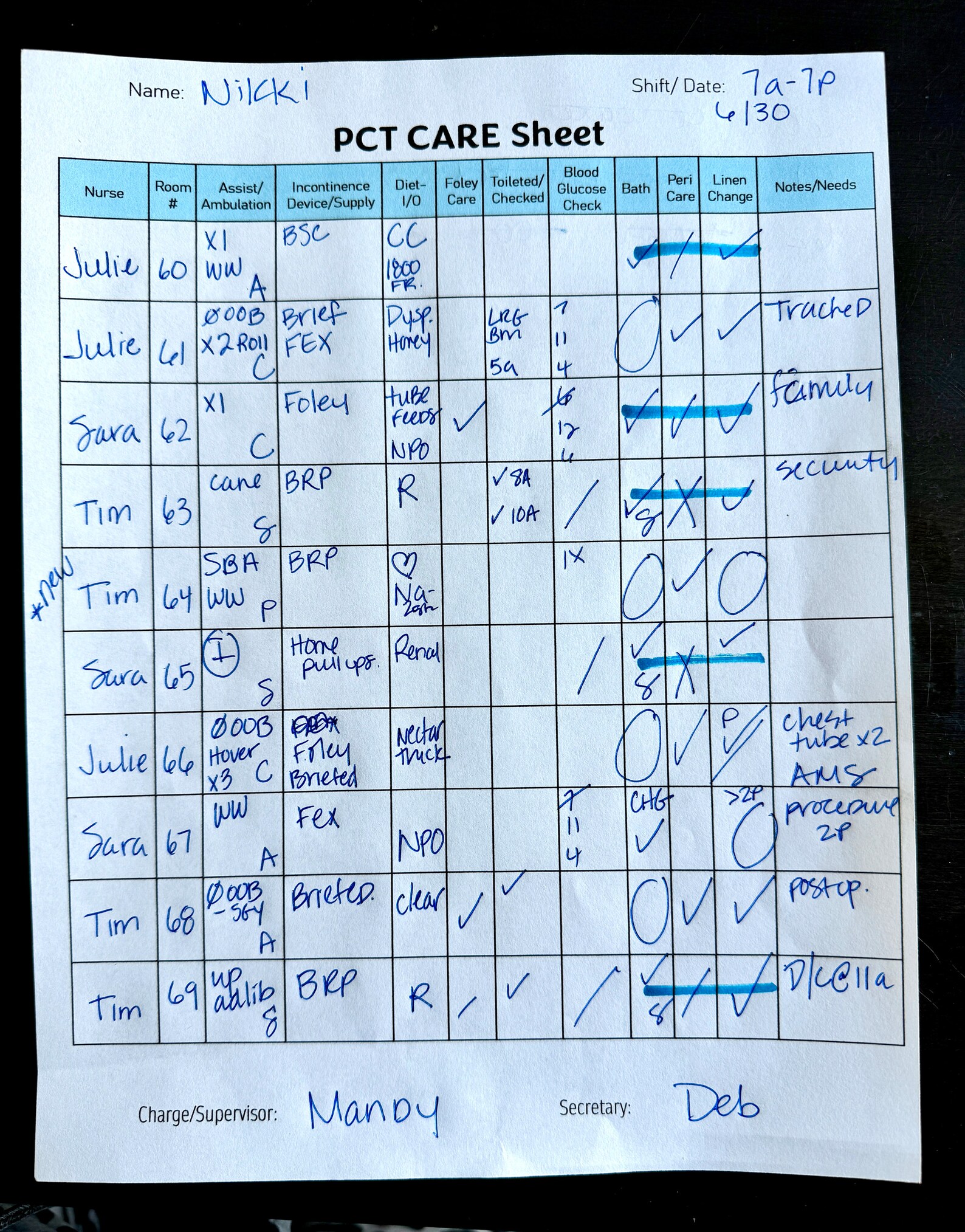 Simple & Efficient PCT Care Sheet | All-inclusive Shift Organization ...