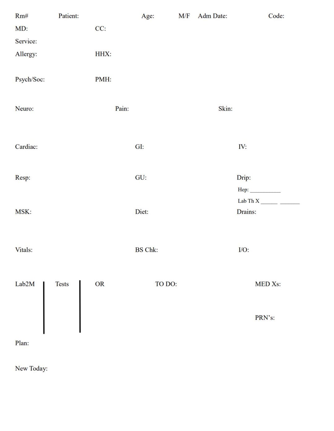 Simple Nurse Report Sheet - Etsy