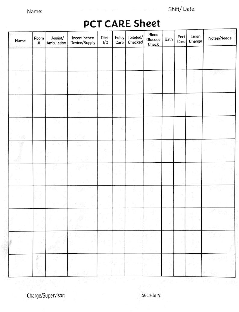 Simple & Efficient PCT Care Sheet | All-inclusive Shift Organization ...
