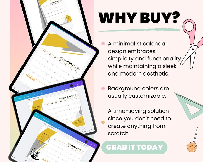 2026 Calendar Canva Editable Template, Printable, Mockup Template, 3 ...