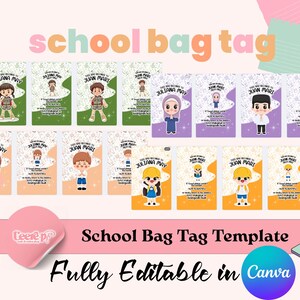 Bag Tag Canva Template + Drag & Drop Mockup | Editable School Kids Design | Canva Free ...