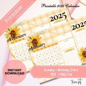 PRINTABLE 2025 CALENDAR Sunflower, Desk Calendar, Pdf Png Printable PDF ...