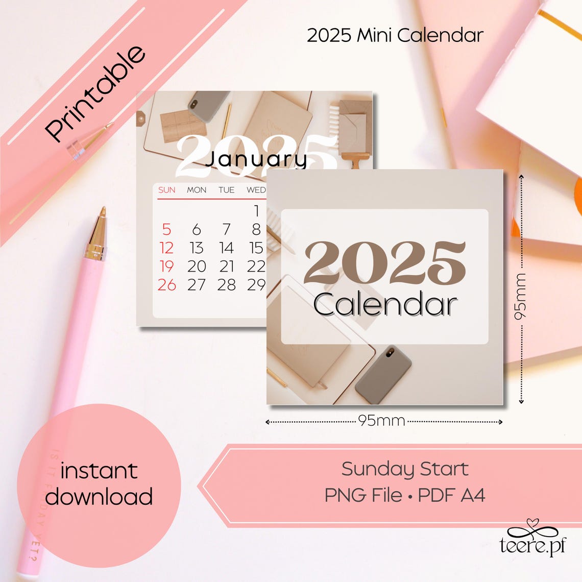 2025 Printable Mini Desk Calendar Bundle, Office Calendar, PDF, PNG, A4 ...