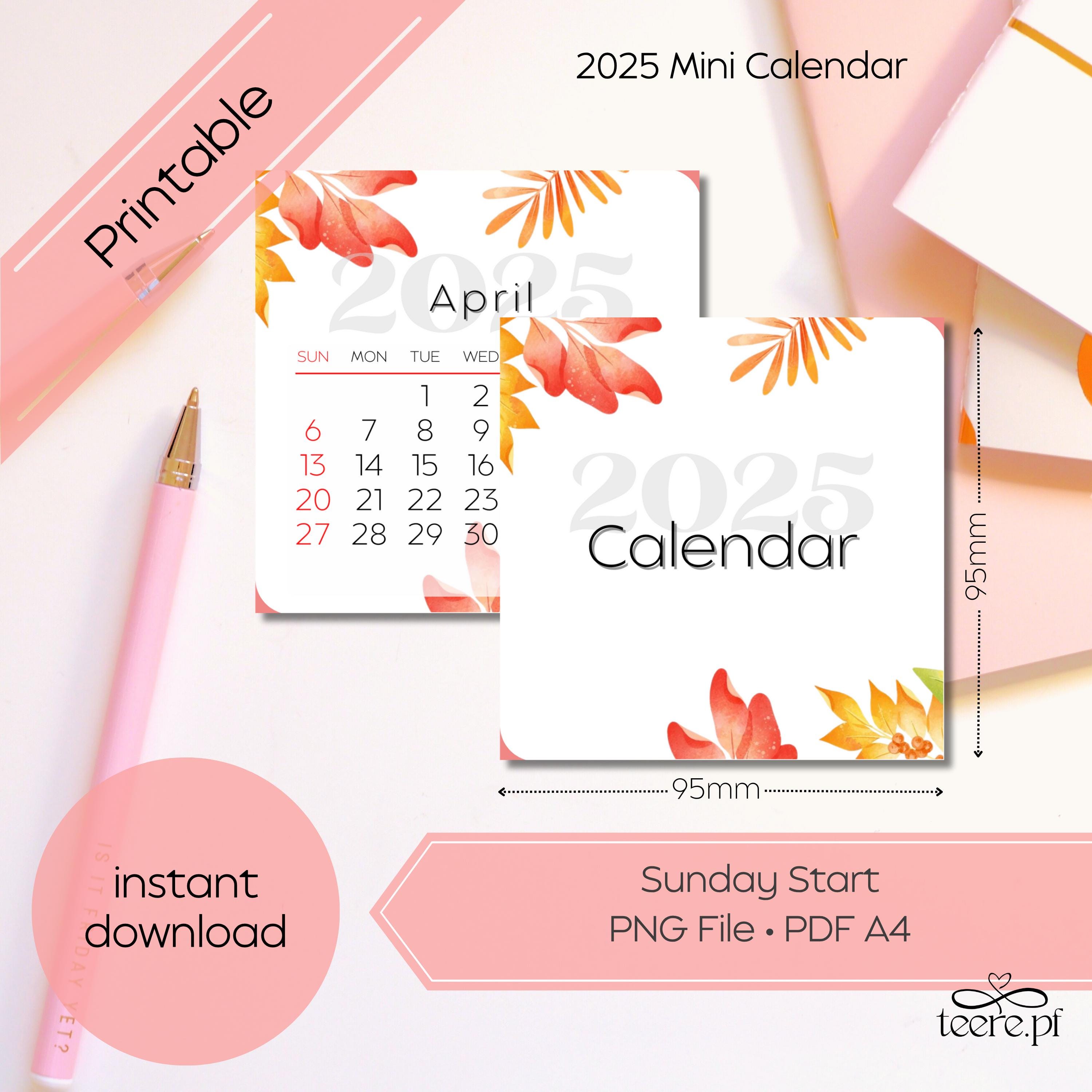 2025 Printable Mini Desk Calendar Bundle, Office Calendar, PDF, PNG, A4 ...