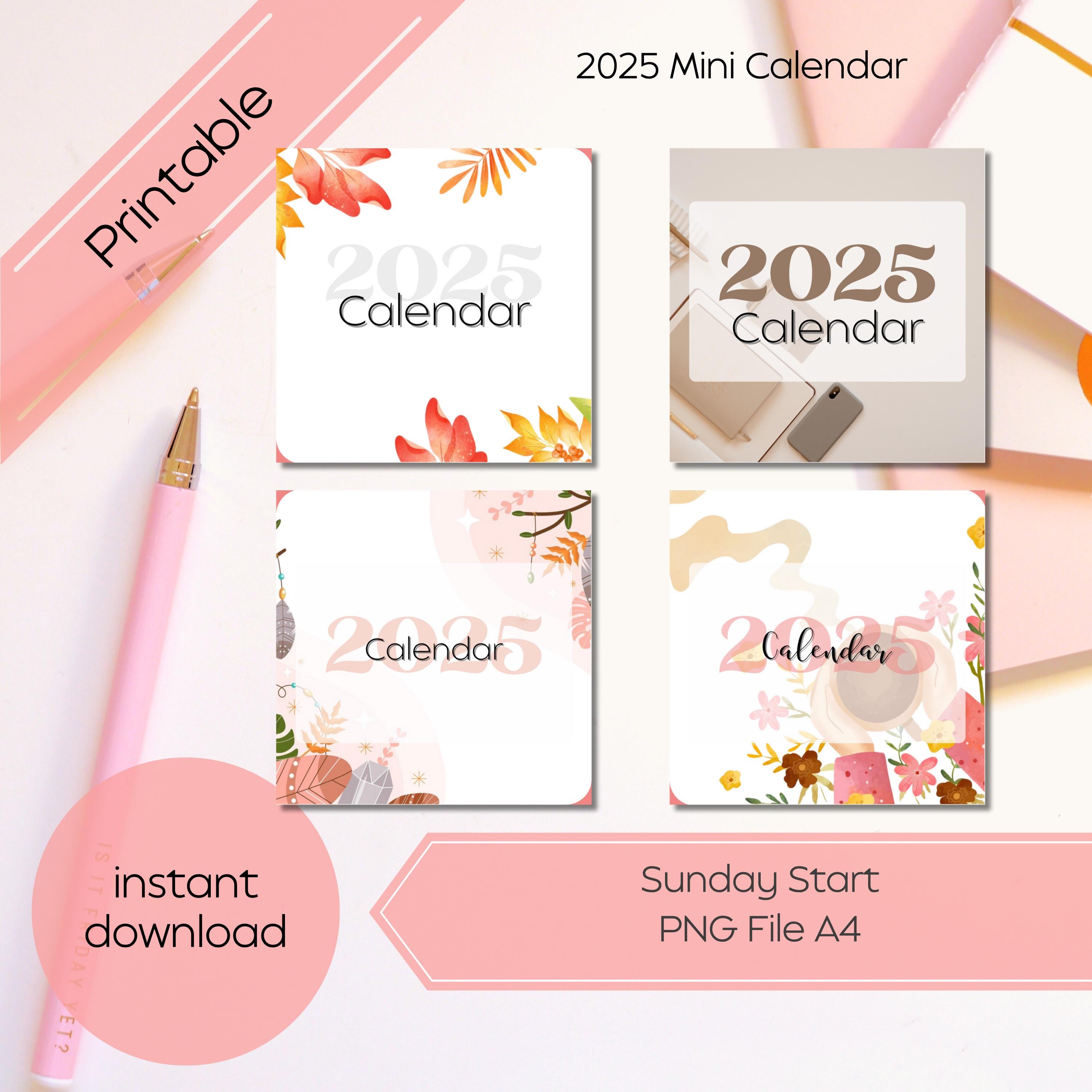2025 Printable Mini Desk Calendar Bundle, Office Calendar, PDF, PNG, A4 ...