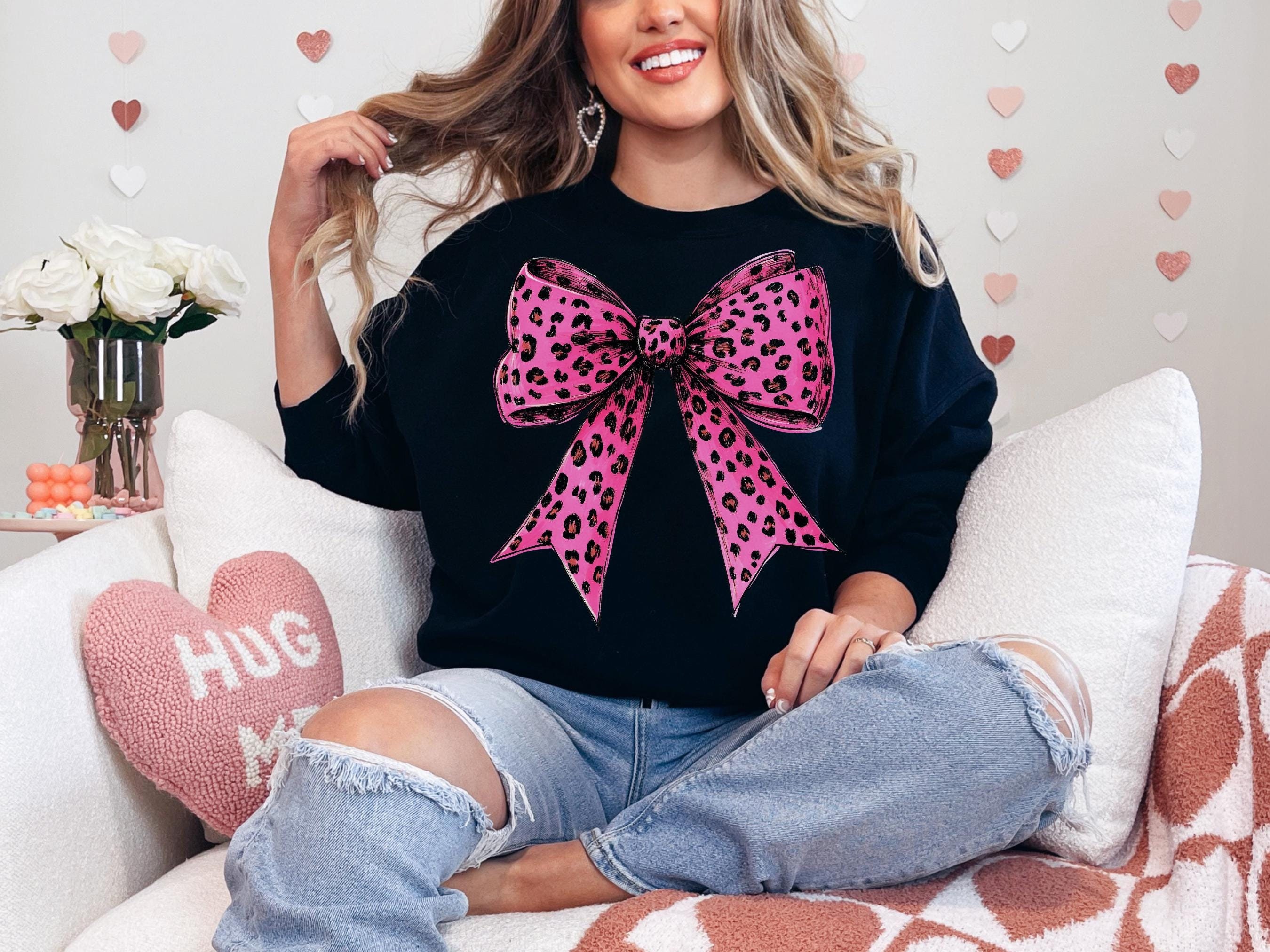 Leopard Pink Bow Png, Valentine Day Bow Png, Retro Valentine Shirt ...