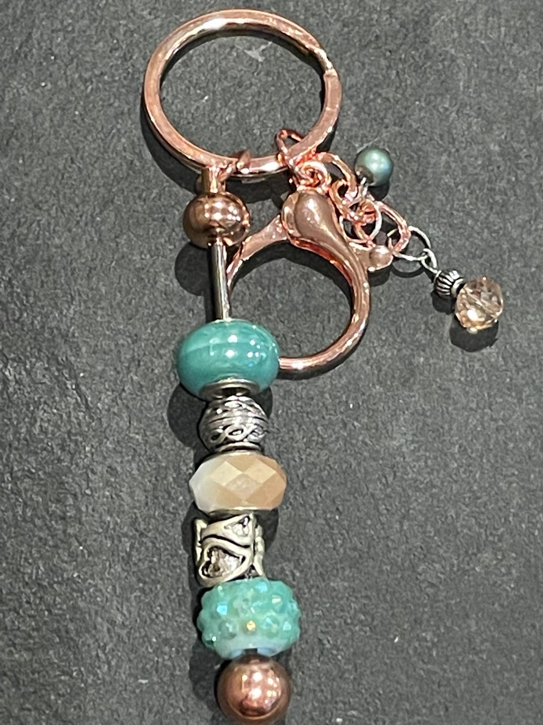 Teal Keychain | 3.5" Keychain | Rose Gold Plated Hardware | Stylish Bag ...