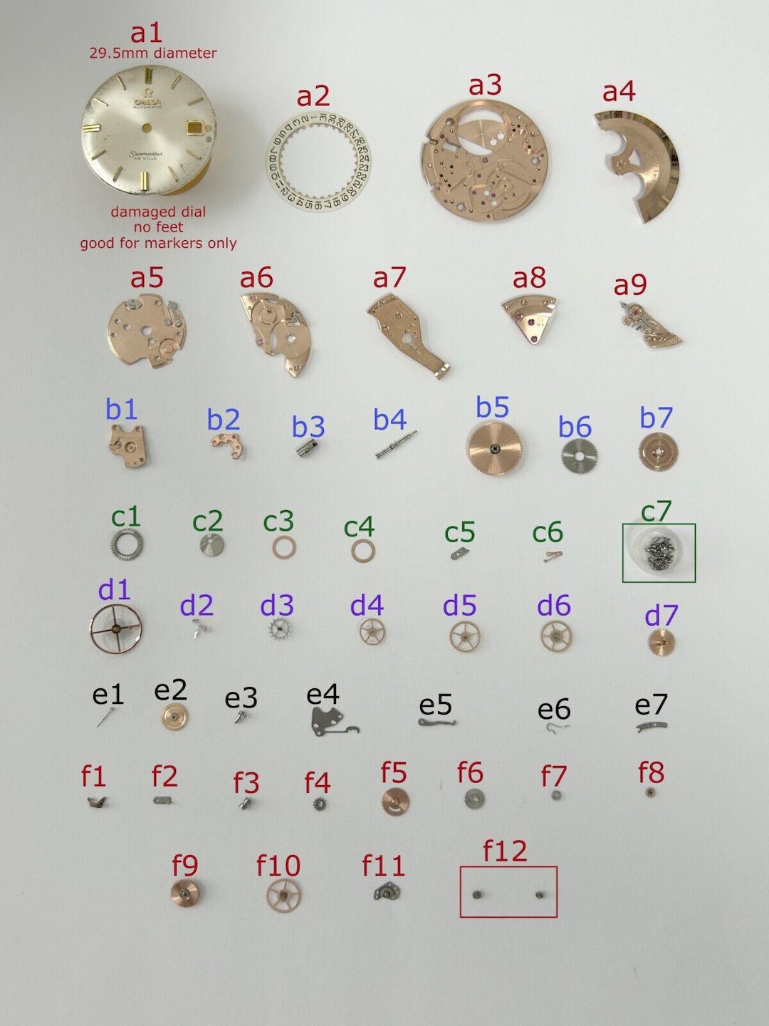 Omega Cal 563 Watch Parts Movement Calendar Disc Fork Wheels Springs ...