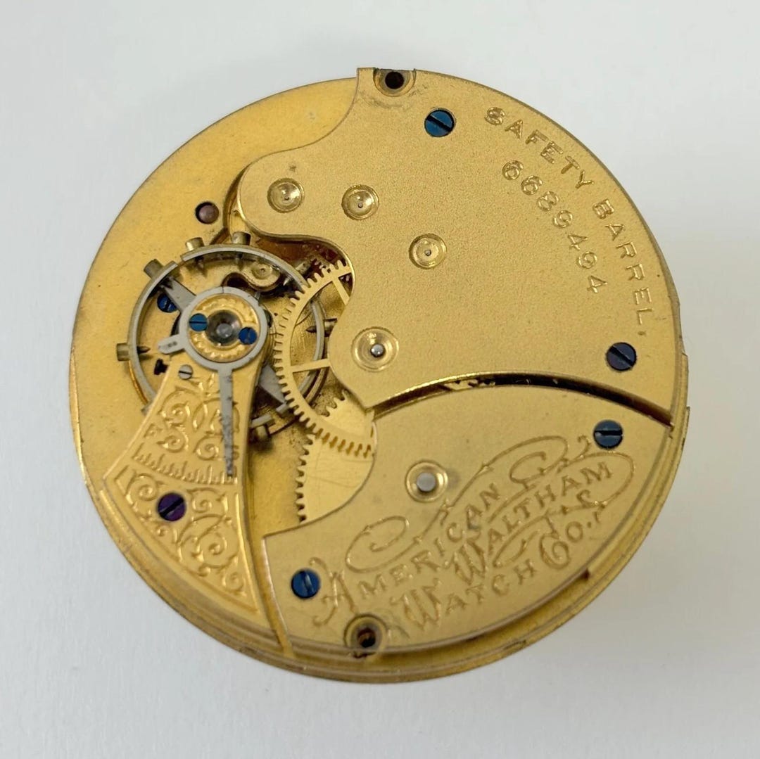 Waltham Grade J Pocket Watch Part Movement Balance Fork Spring Bridge ...