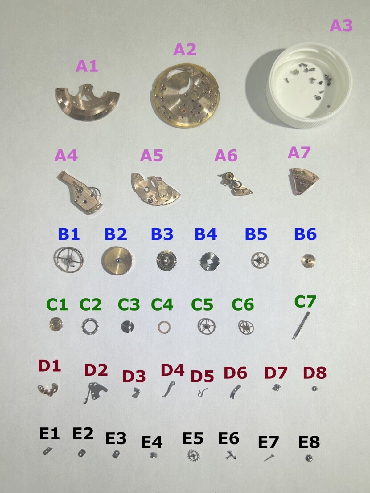 Omega 551 Watch Parts Movement Balance Fork Wheels Springs Bridge 550 ...