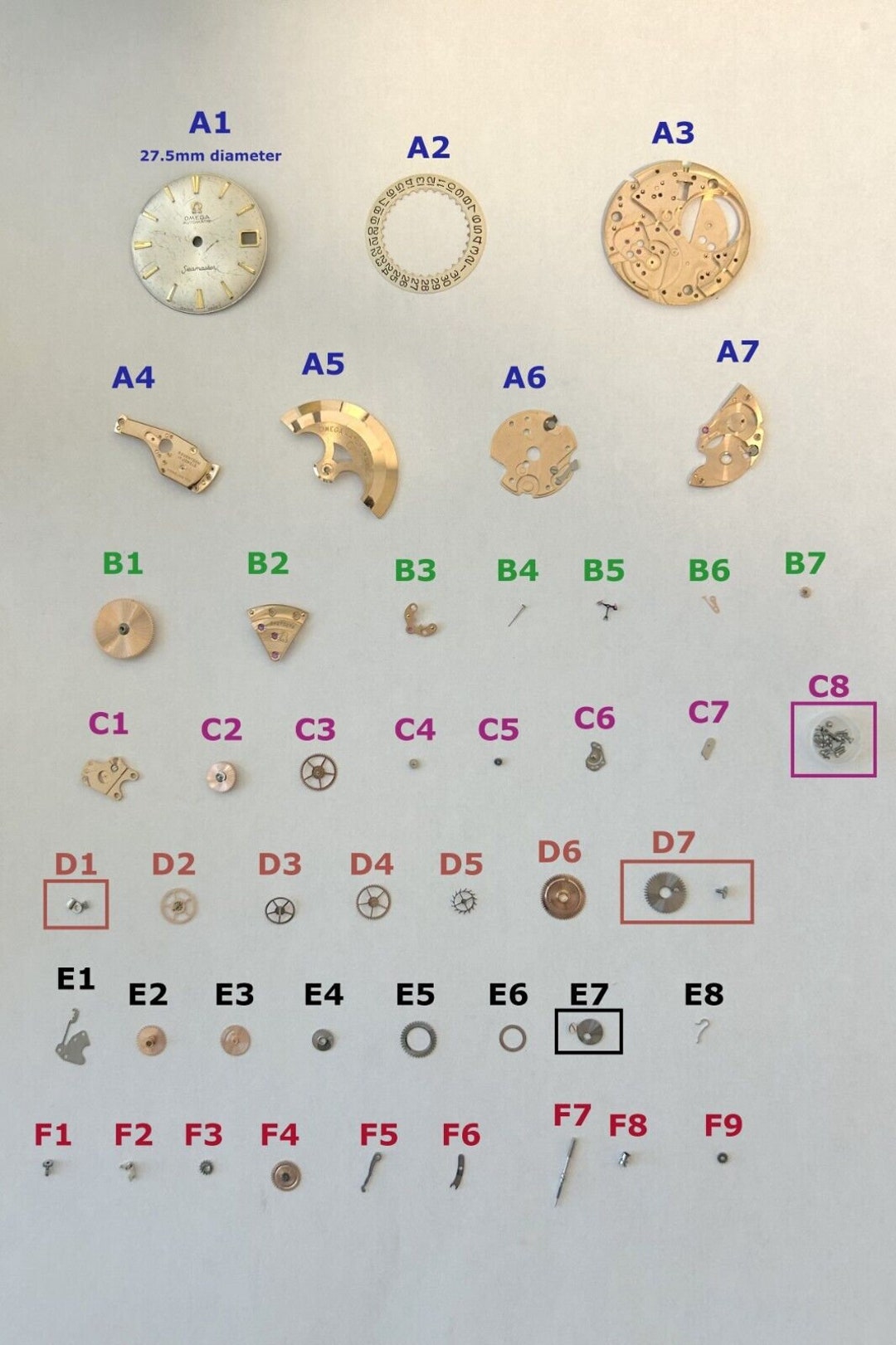 Omega Cal 563 Watch Parts Movement Dial Calendar Disk Fork Wheels ...