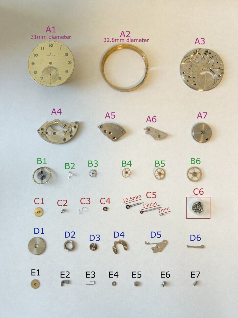 Omega Cal 30 T2 Watch Movement Parts Fork Wheel Spring Bridge Dial ...