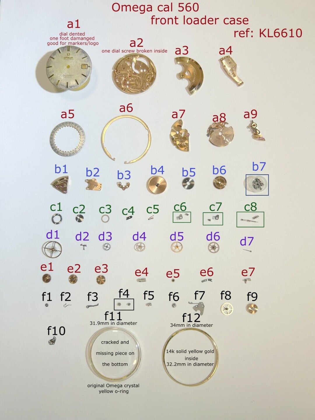 Omega Cal 560 Watch Movement Part Balance Fork Wheel Spring Bridge Desk ...