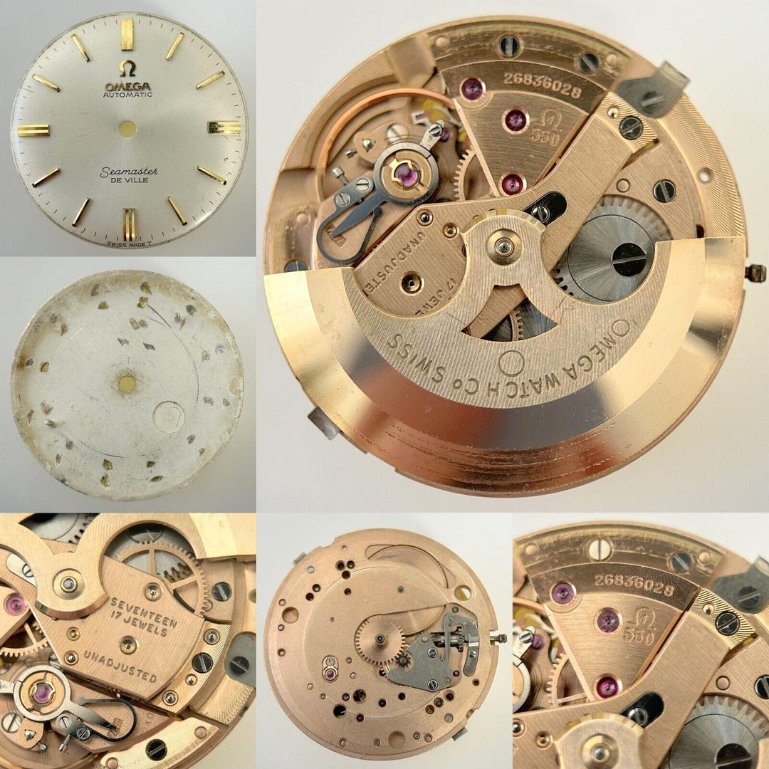 Omega Cal 550 Watch Movement Parts Dial Balance Spring Plate Fork Wheel ...