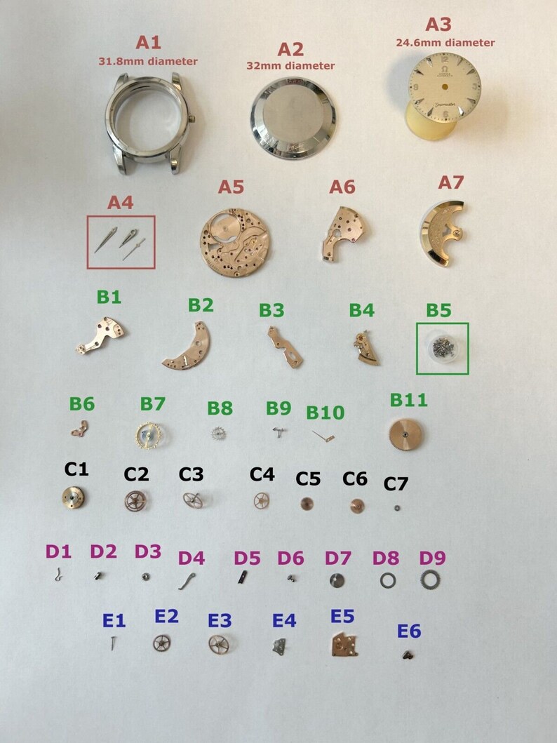 Omega Cal 470 Watch Parts Movement Balance Fork Wheels Springs Bridge ...