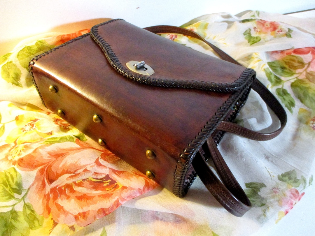 Vintage Leather Handbag, Purse Classic Structured Shoulder Bag, Vintage ...