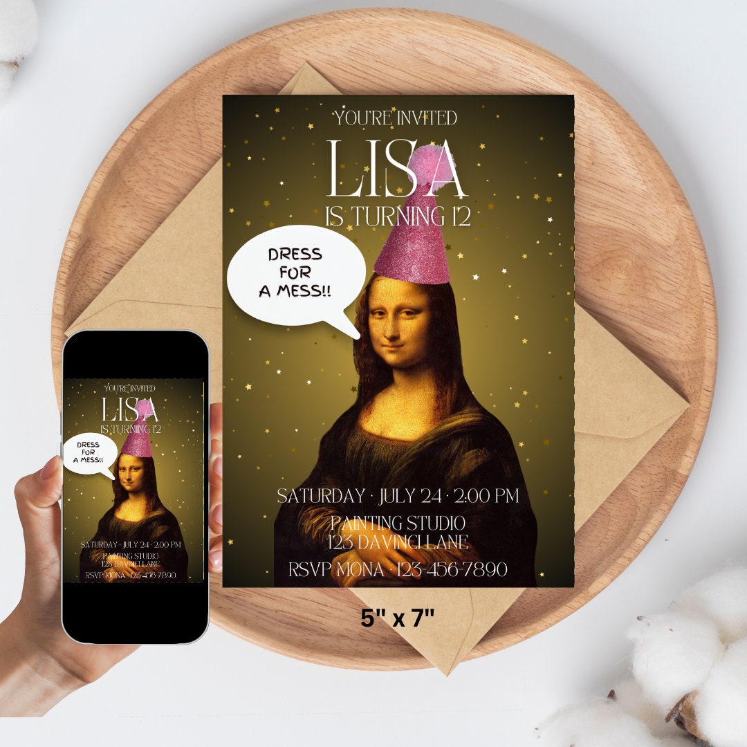 Mona Lisa Birthday Invitation: Paint Party, Teen Girl (instant Canva ...