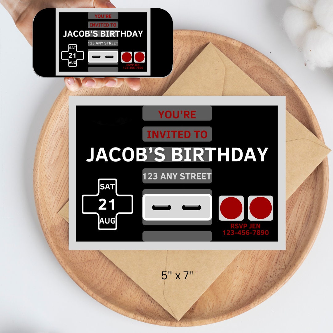 EDITABLE NINTENDO CONTROLLER Inspired Birthday Invitation Template ...