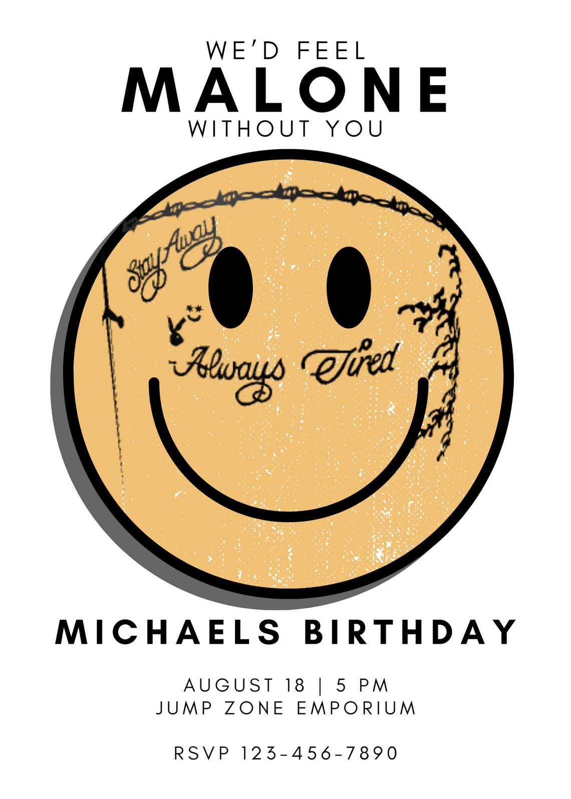 Editable Post Malone Birthday Invitation Template Smiley Invite Digital ...