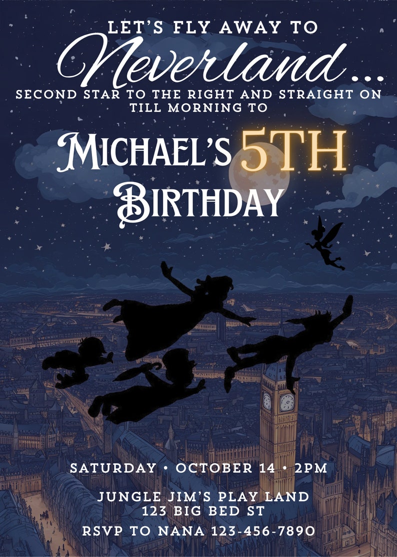 EDITABLE Peter Pan Birthday Invitation Template Peter Pan Themed Party ...