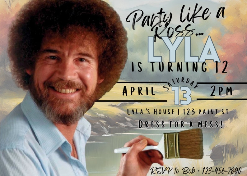 Bob Ross Paint Party Invitation: Editable Birthday Theme (digital ...