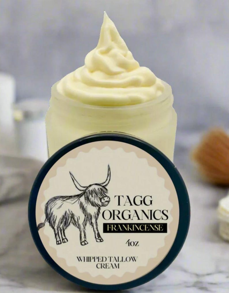 Tallow Face Cream, Frankincense, Organic Whipped Grass-fed Beef Tallow ...