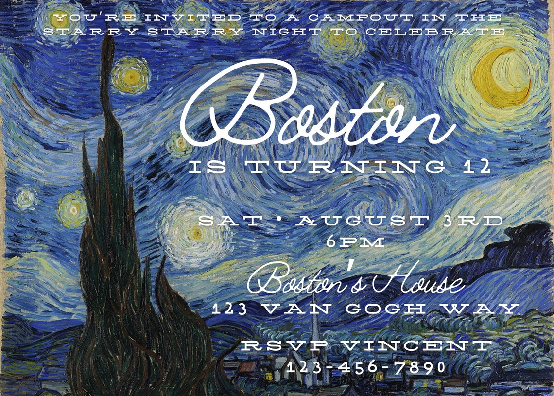 Starry Night Birthday Invitation: Van Gogh Slumber Party (canva ...