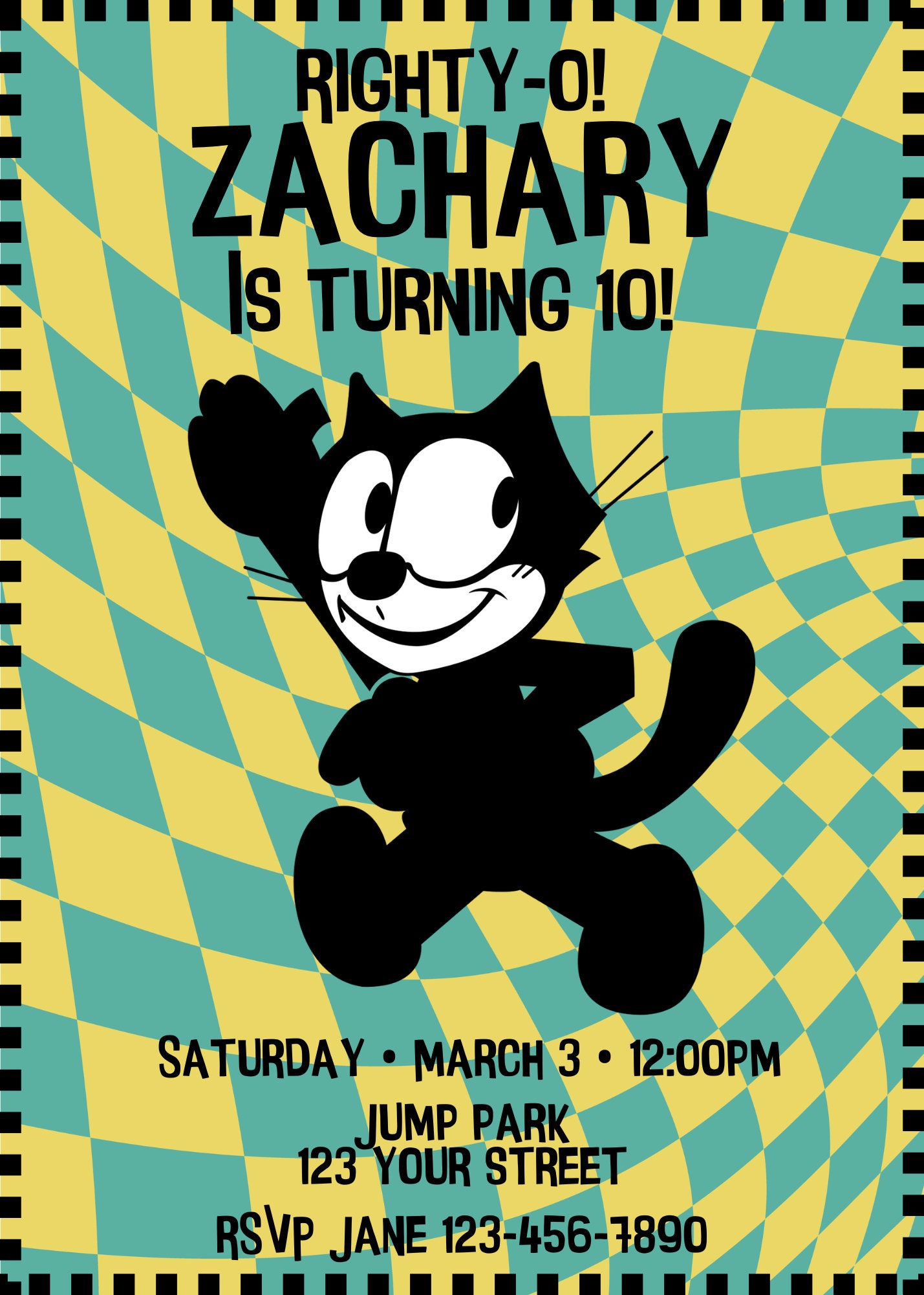 Editable Felix the Cat Birthday Invitation Template, Psychedelic Invite ...