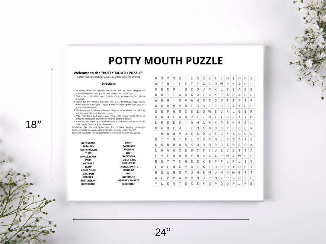 Funny Bathroom Word Search Art: Toilet Humor Puzzle (digital Download ...