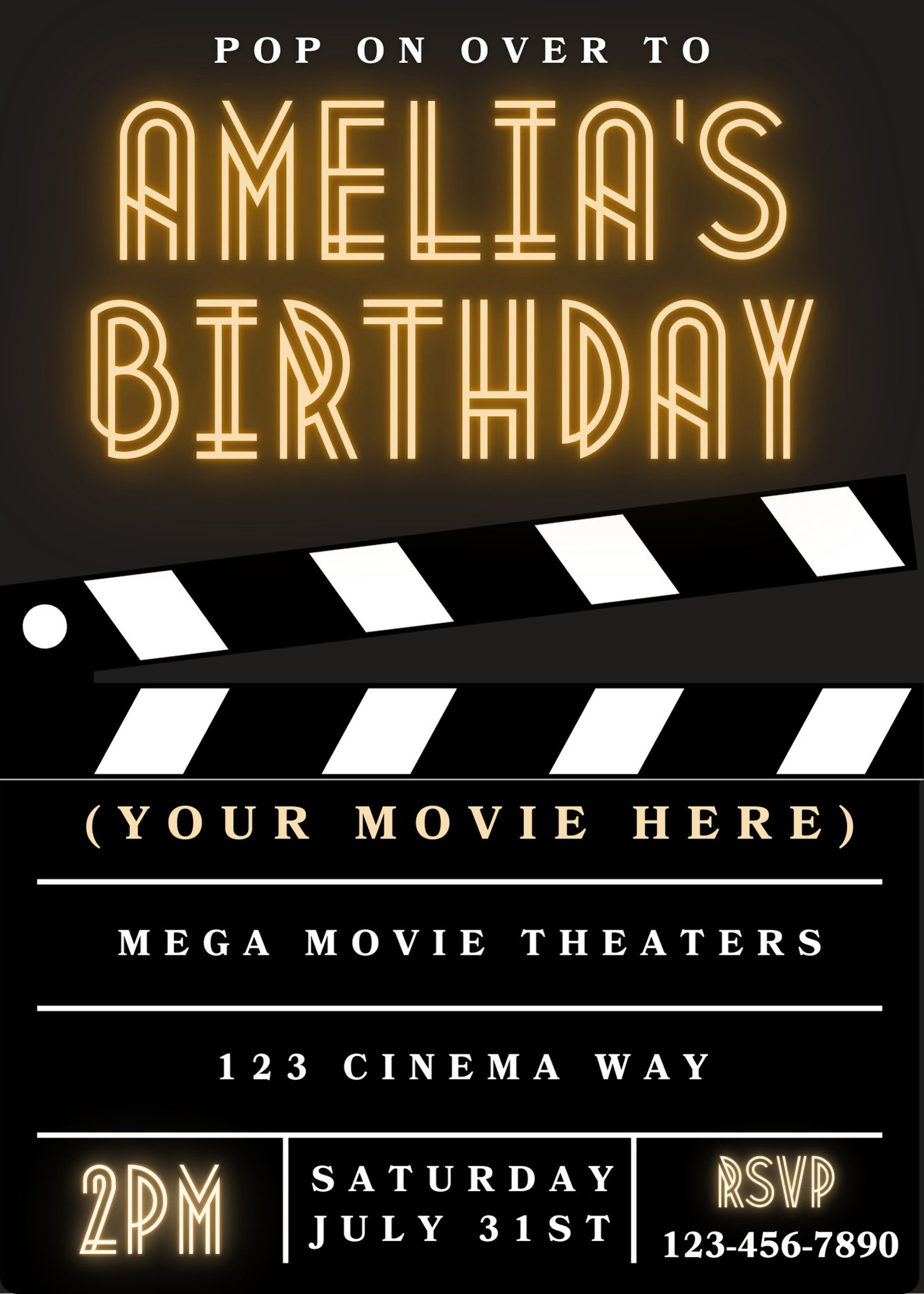 EDITABLE MOVIE Birthday Invitation Template Movie Theater/outdoor Movie ...