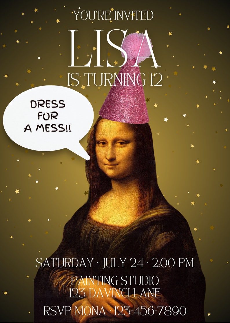 Mona Lisa Birthday Invitation: Paint Party, Teen Girl (instant Canva ...