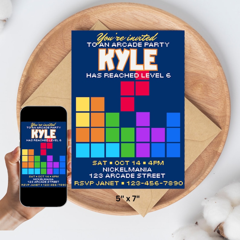 Editable Falling Block Invitation Template Video Game Themed Birthday ...