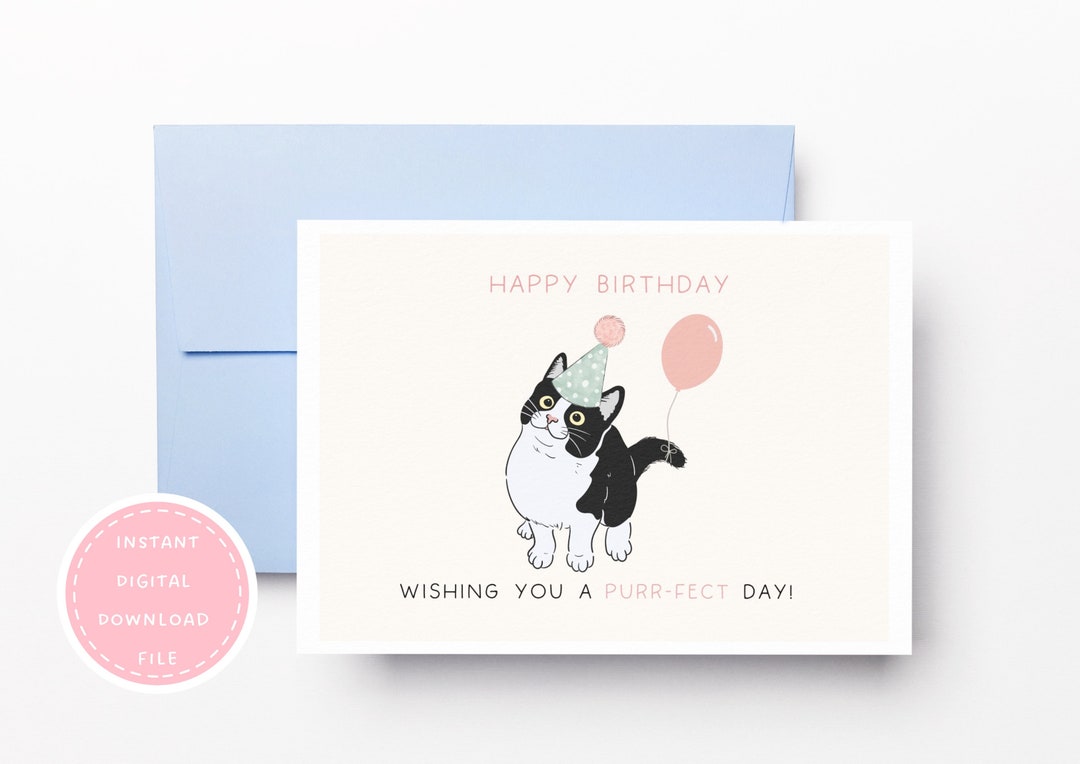 Cat Birthday Card | Purr-fect Day Pun (digital Download) - Etsy