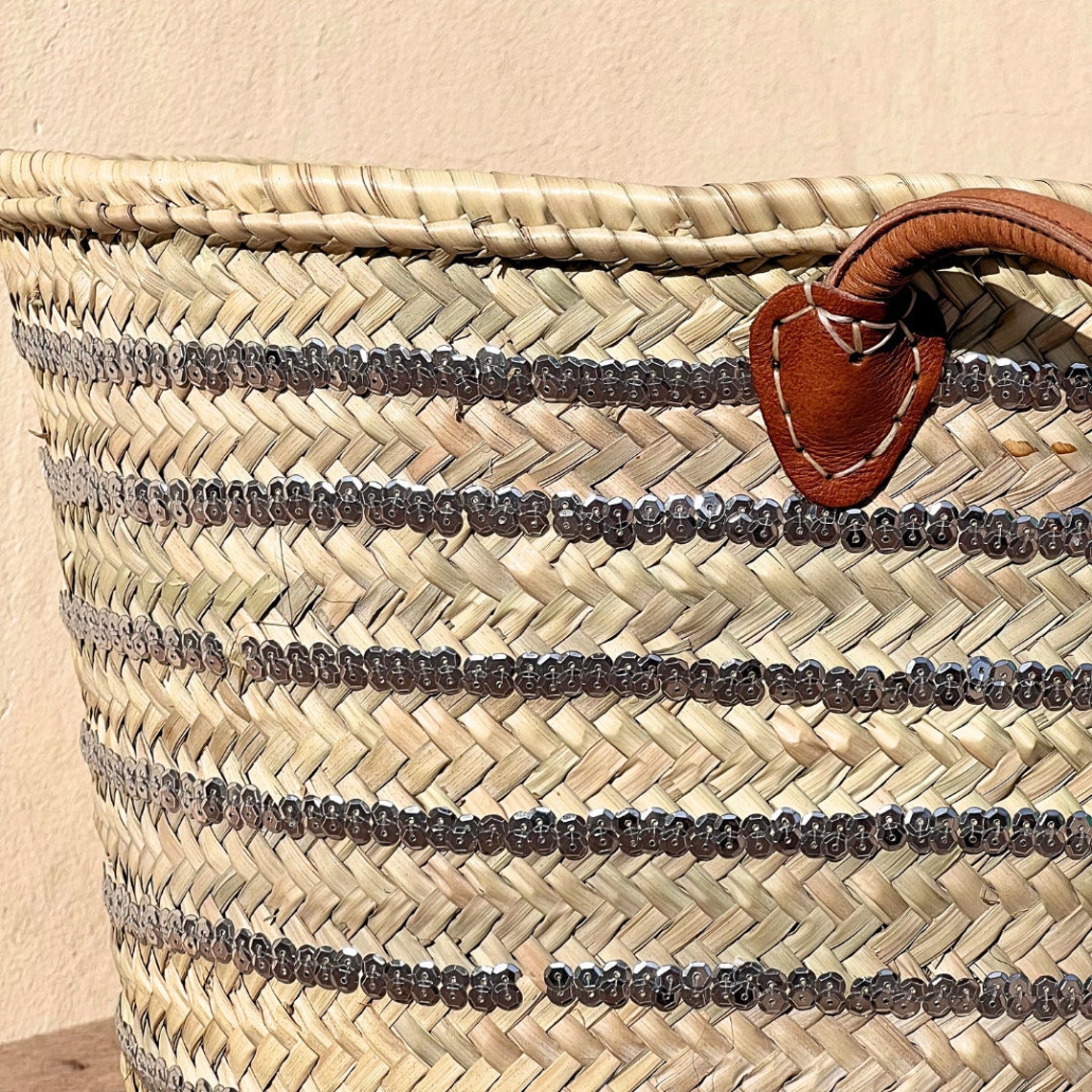 Handmade Moroccan Woven Straw Tote Bag With Leather Handles Eco ...