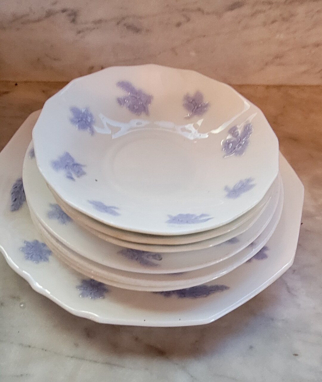 Chelsea Blue Thistle Vintage China 1 Large Plate, 3 Saucers, 4 Small ...