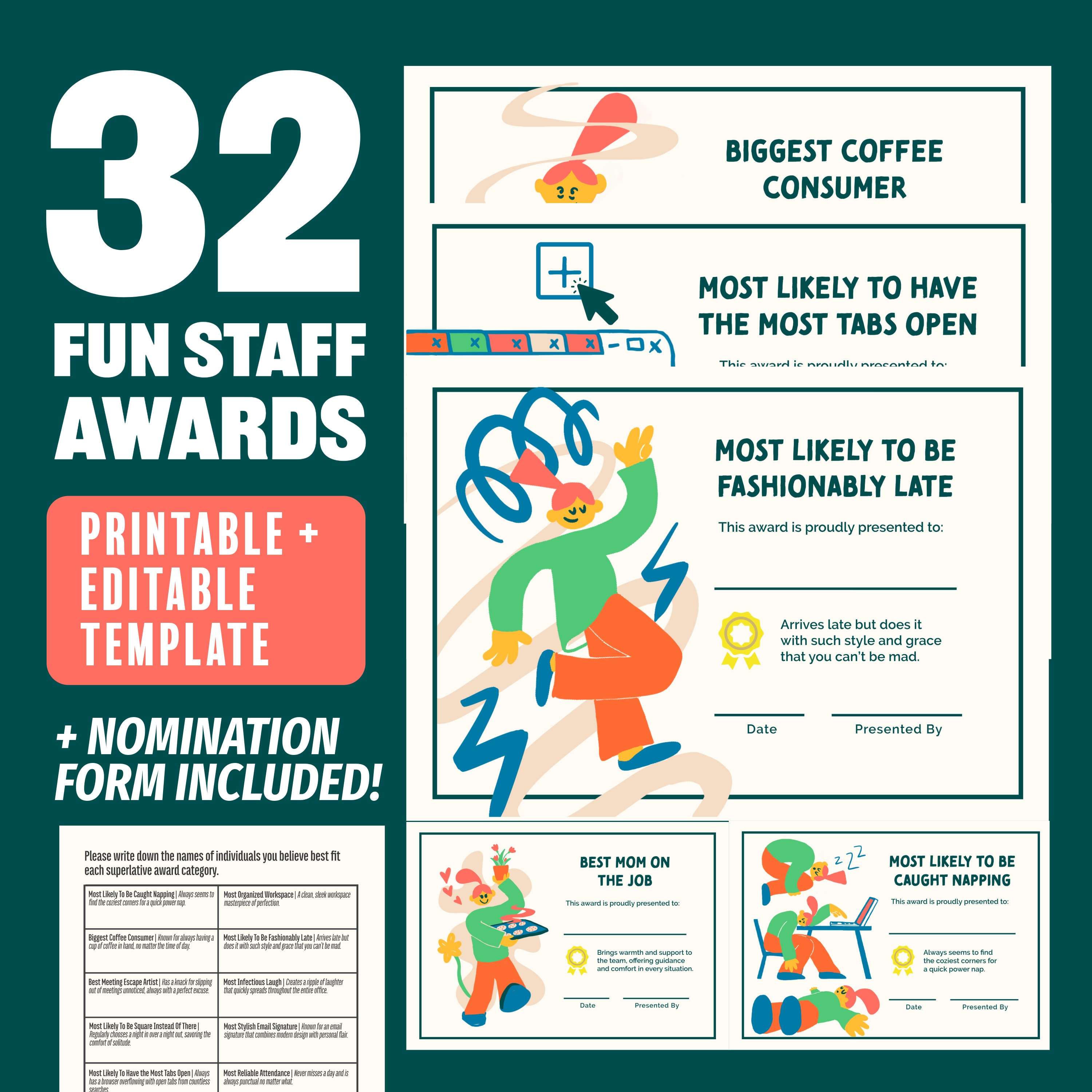 Office Party Activity Funny Staff Superlatives Employee Certificates ...