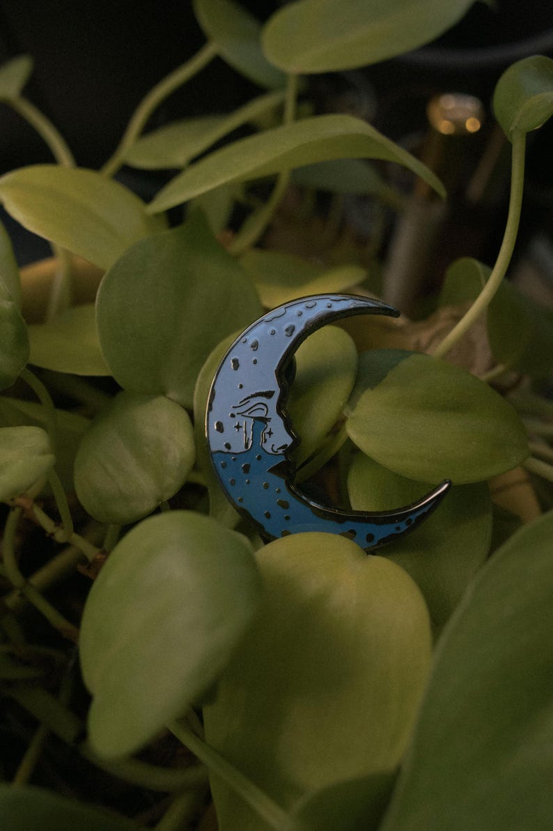 HALF EMPTY | Crying Moon Enamel Pin, Melancholy, Cottagecore, Celestial ...
