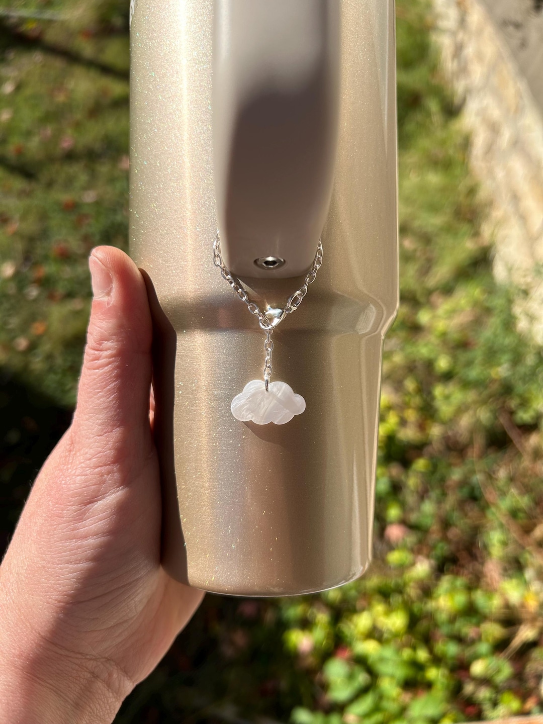 White Dream Cloud Silver-colored Metal Stanley Tumbler Bag Name Badge ...