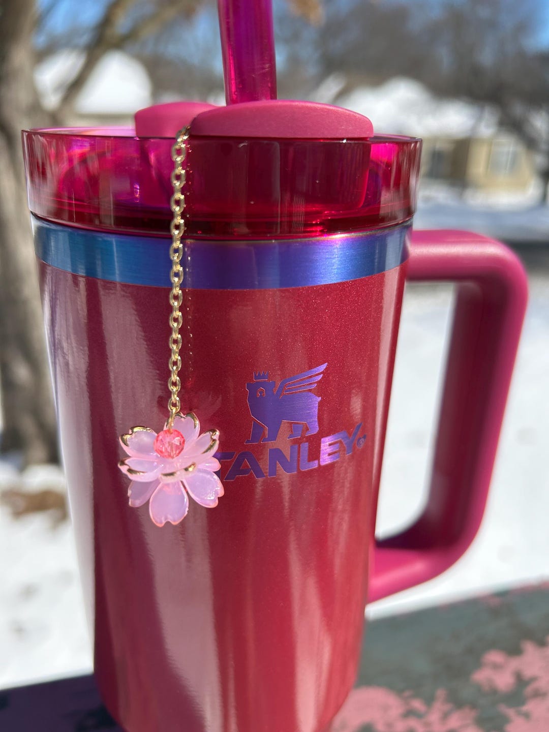 Cherry Blossom Stanley Charm Sakura Pink Flower Straw Charm Gold ...