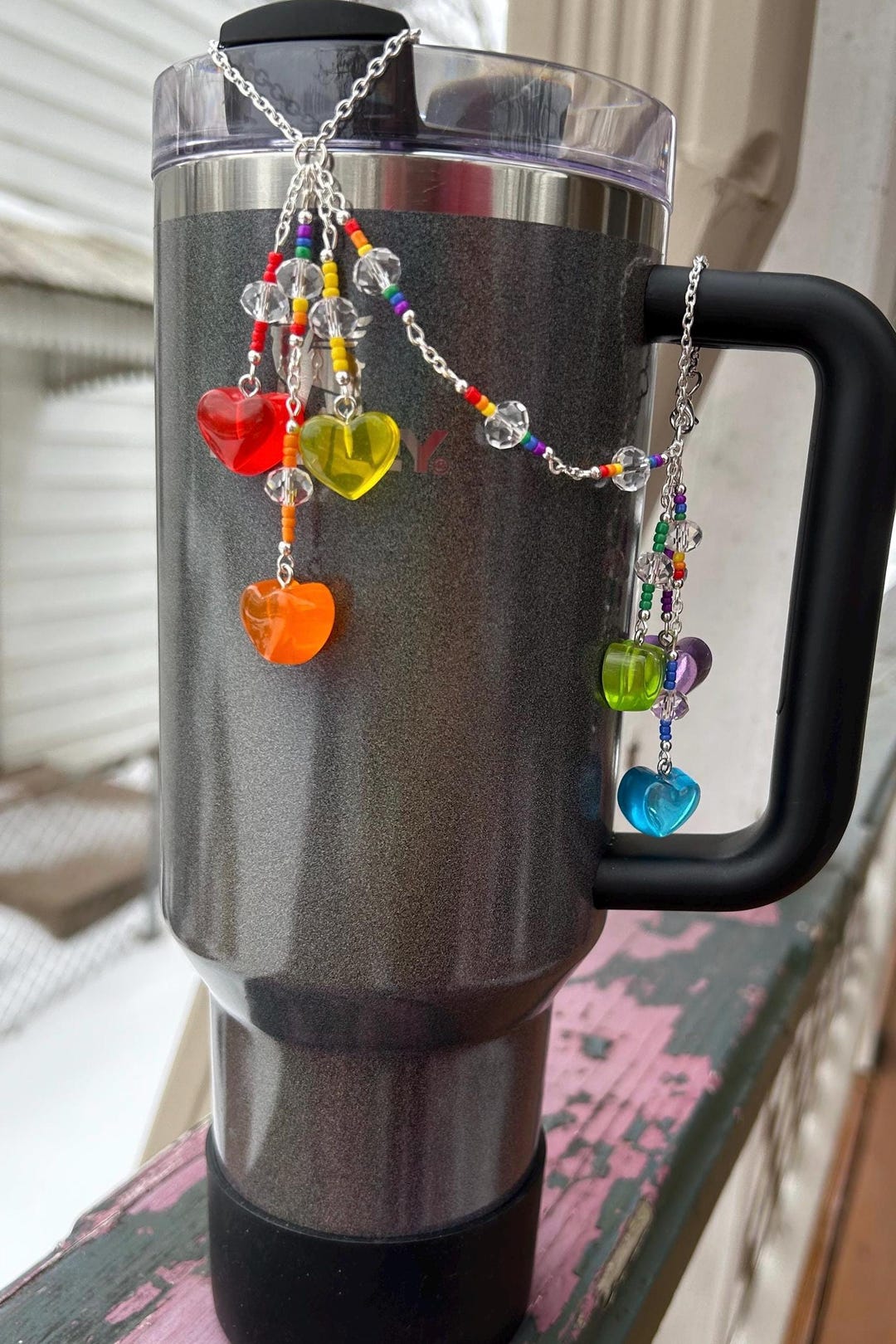 Pride Heart Stanley Charm: Rainbow Beaded Tumbler Handle Jewelry - Etsy