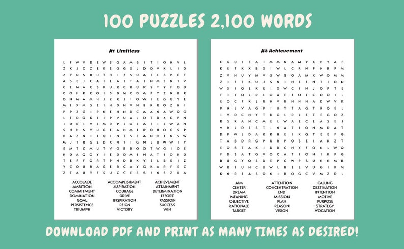 100 Mindfulness Word Search Puzzles Bundle With Solutions + Gift - Etsy